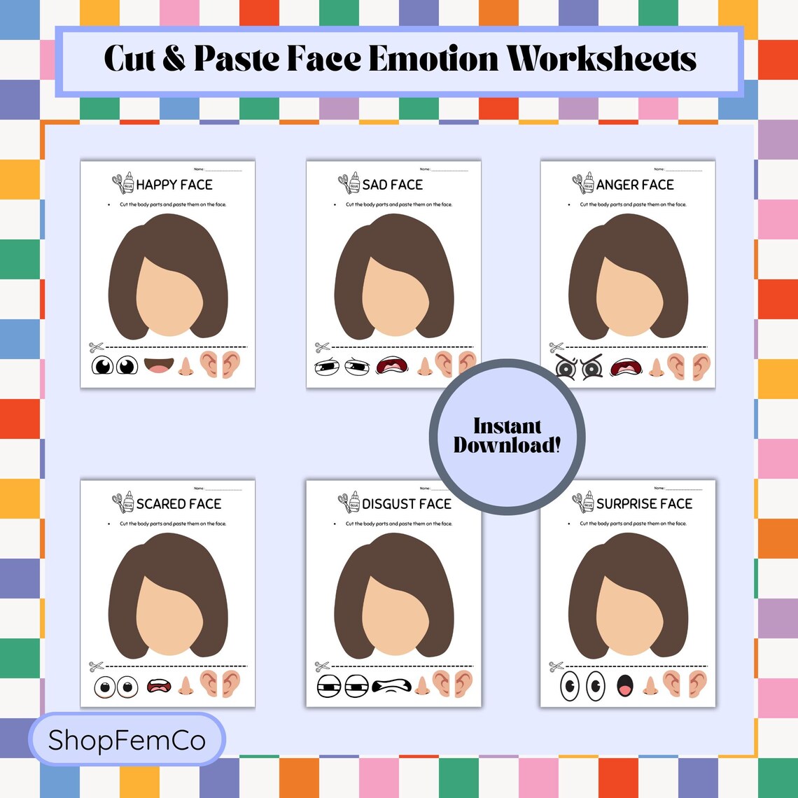 Cut & Paste Face Emotions Printable – SEL Activity, Fine Motor Skills ...