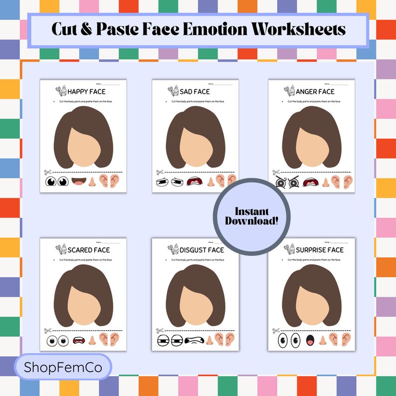 Cut & Paste Face Emotions Printable – SEL Activity, Fine Motor Skills ...