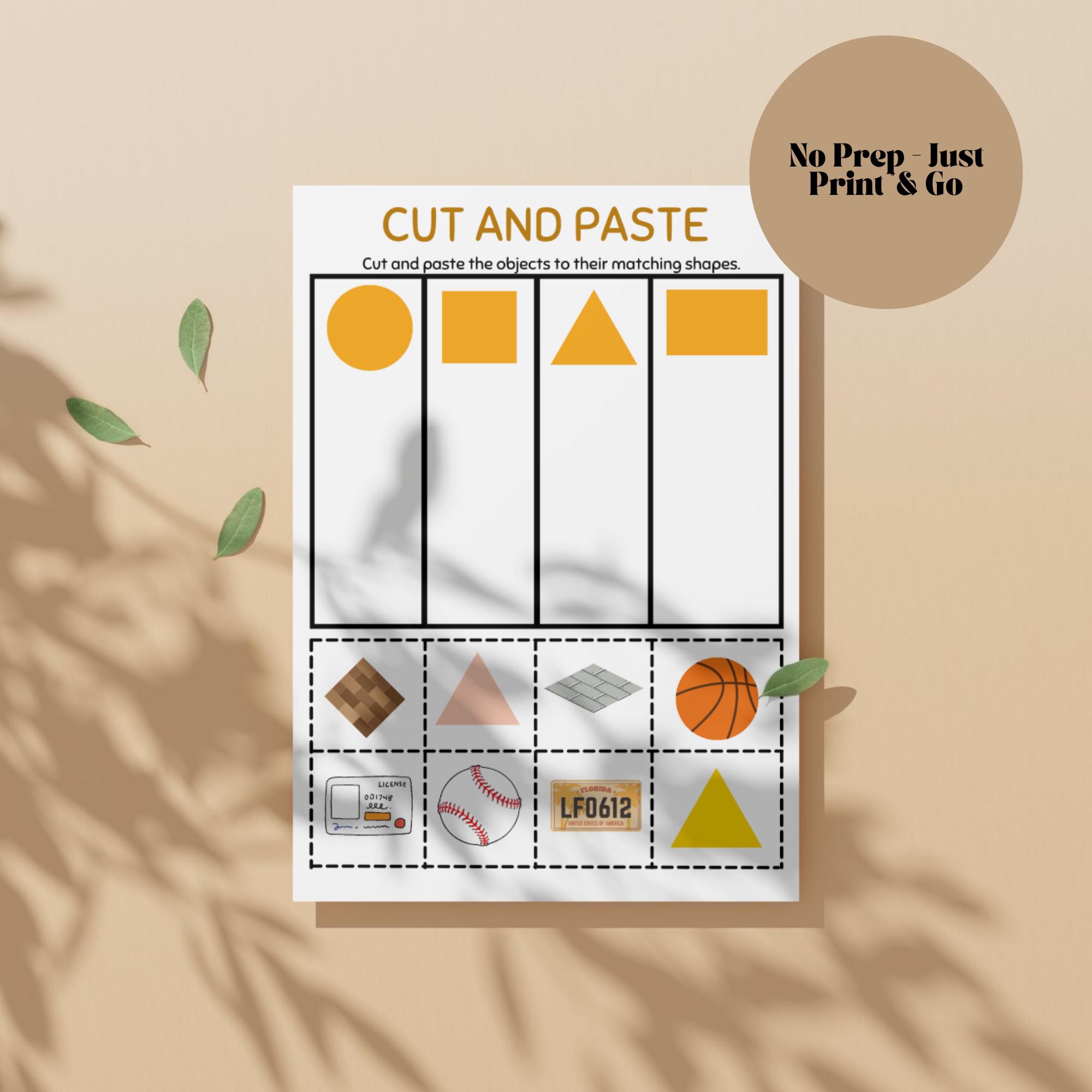 Shapes Cut & Paste Worksheets: Preschool Learning Activities (PDF) - Etsy