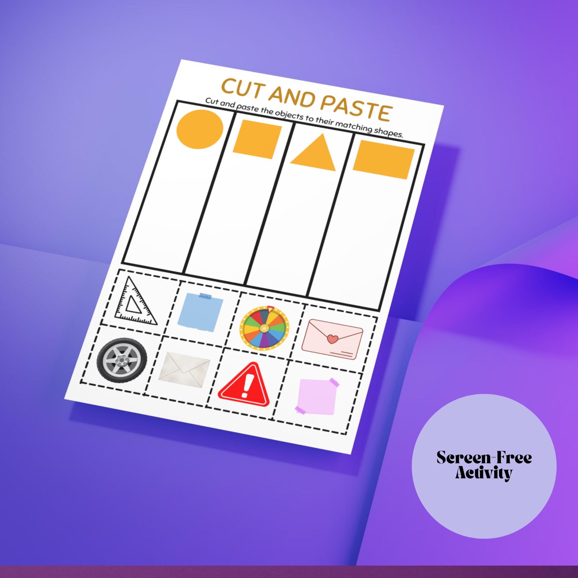 Shapes Cut & Paste Worksheets: Preschool Learning Activities (PDF) - Etsy