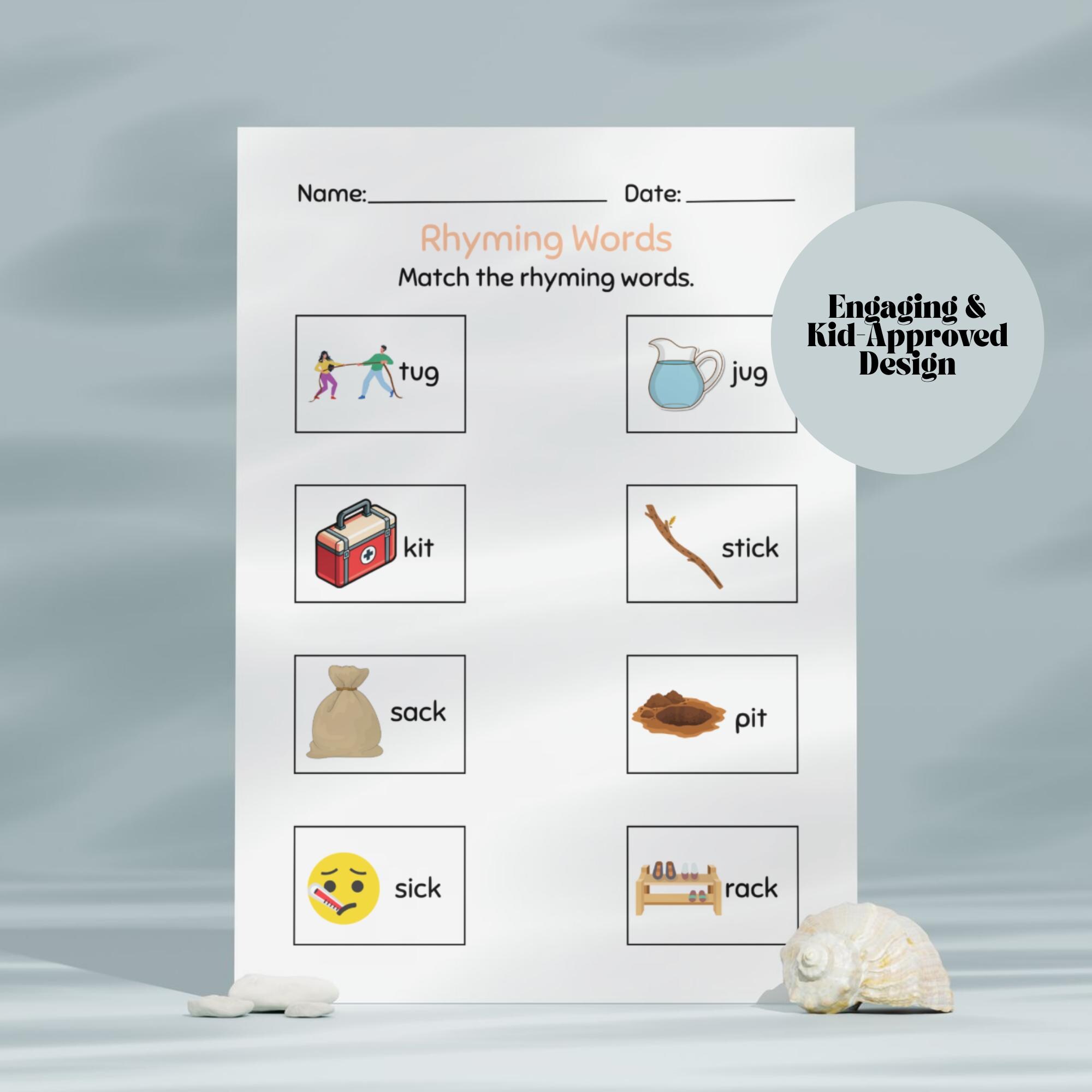 15-page Rhyming Worksheets for Kids | Printable Matching Word ...
