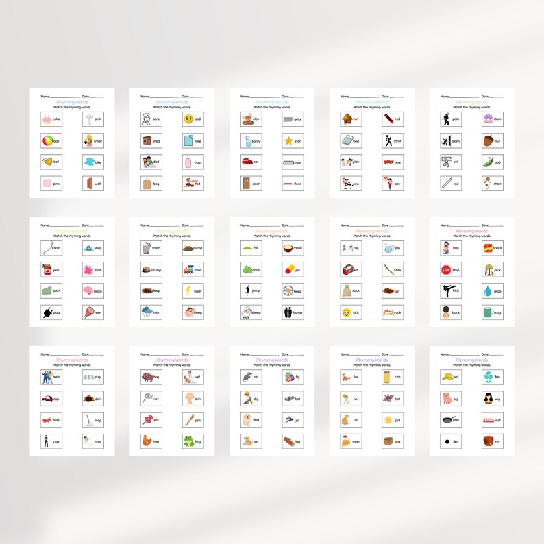 15-page Rhyming Worksheets for Kids | Printable Matching Word ...