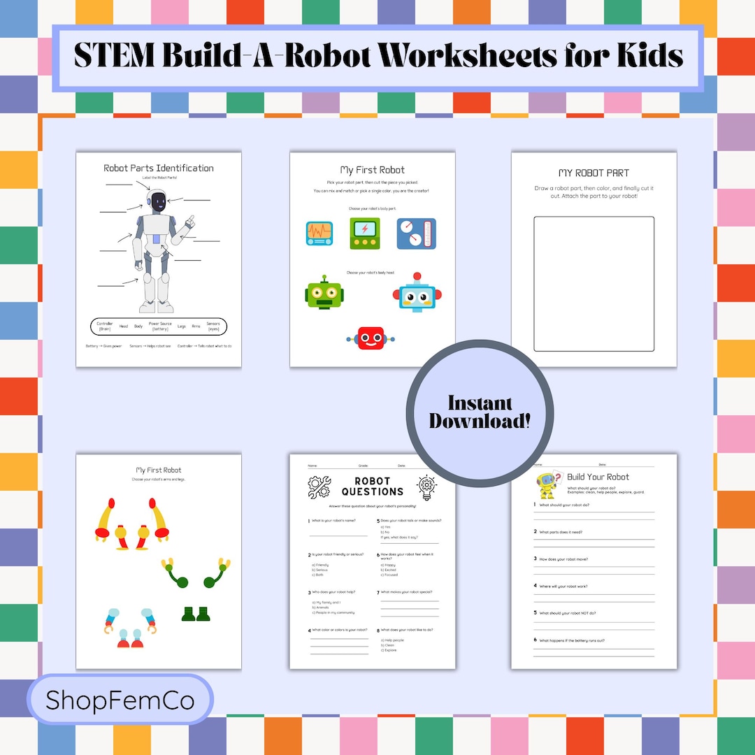 7-page STEM Build-a-robot Pack – Printable Robot Activity (coloring ...