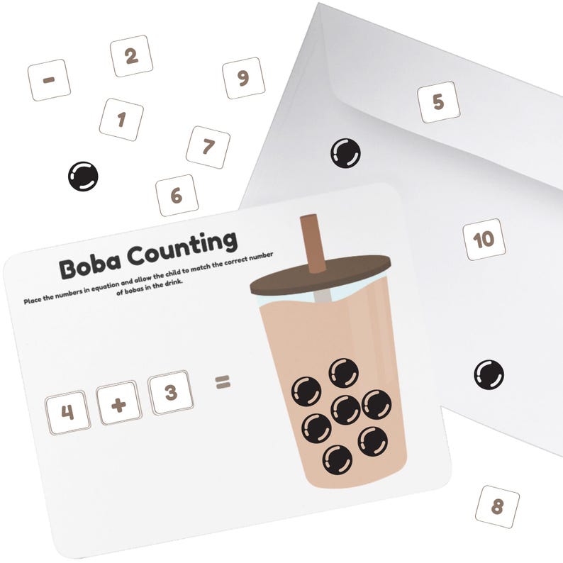Boba Counting Printable Preschool Math Activity Cut & Paste Game Number ...