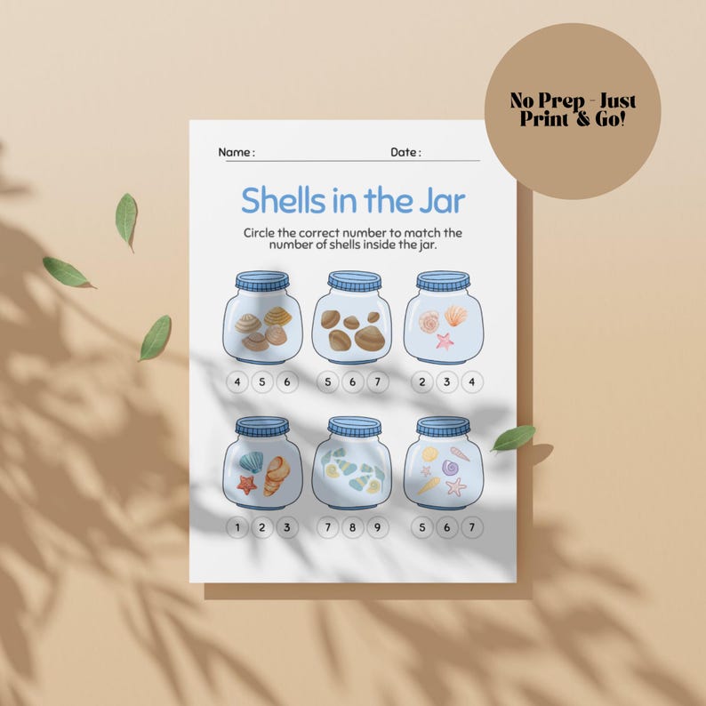 Number Counting Jars Worksheet: Preschool Math Practice (digital ...