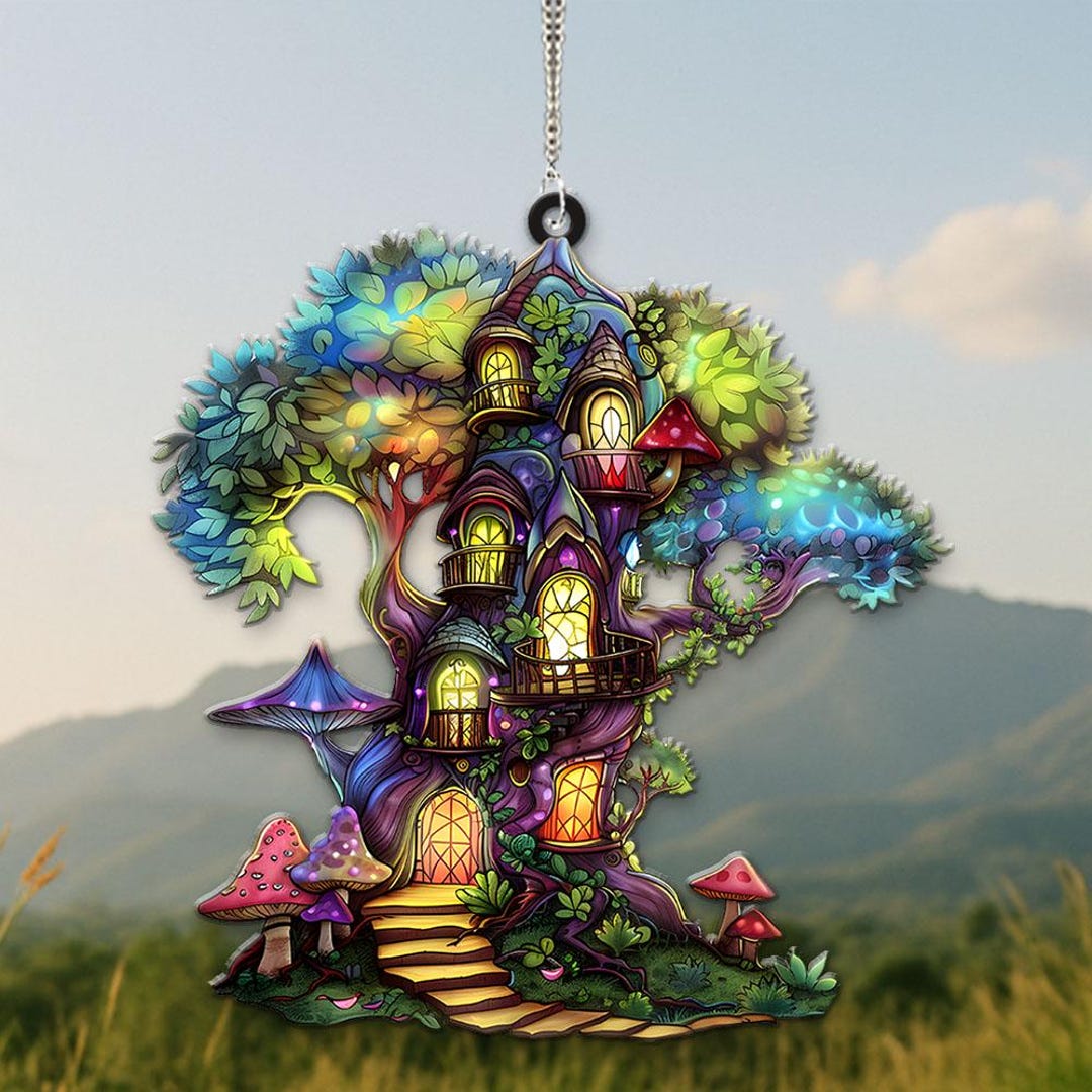 Treehouse Acrylic Suncatcher, Whimsical Window Hanging With Tree and ...