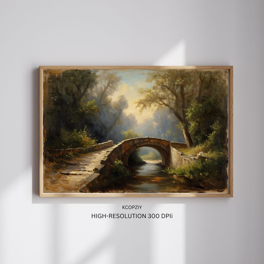 Rustic Bridge Print, Cottagecore Landscape Art, Printable Forest Bridge ...
