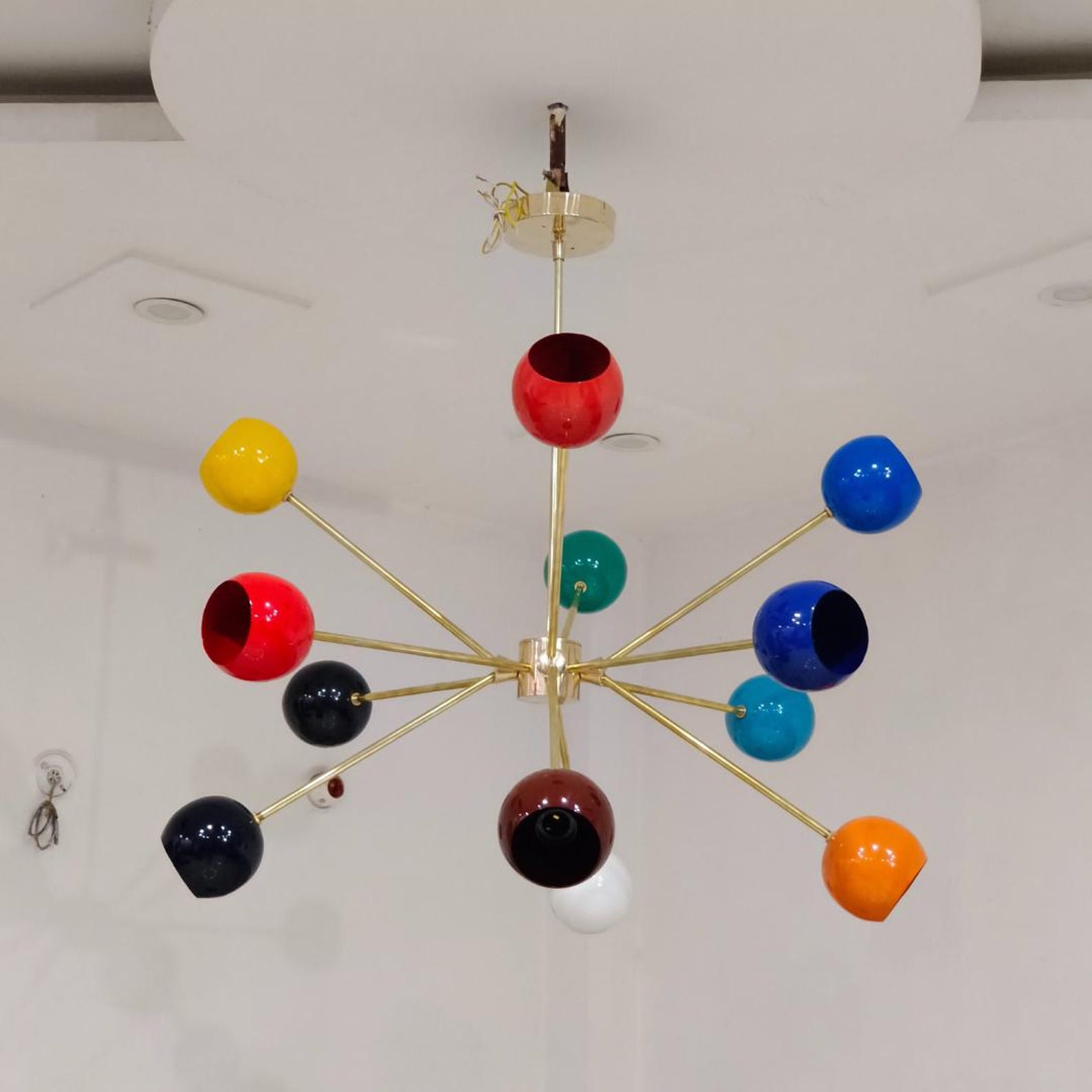Mid Century 12 Arm Multicolour Eyeball Shade Brass Ceiling Chandelier ...