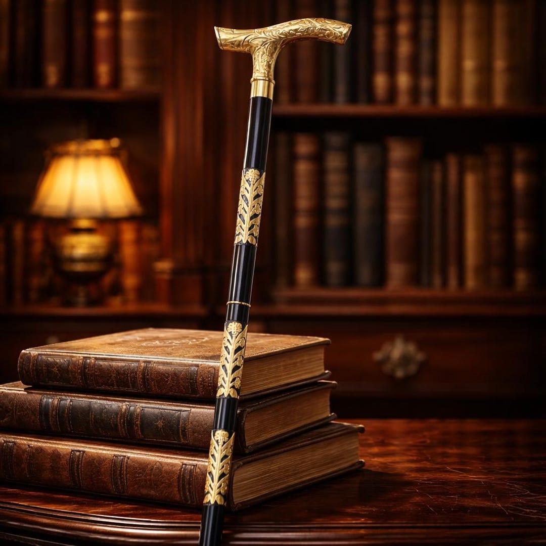 Luxury Gold Handle Walking Cane, Vintage Style Wooden Walking Stick ...