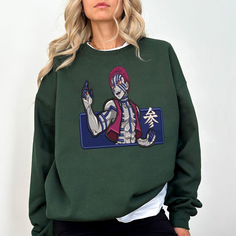 Akaza: Anime Demon Slayer Characters Embroidered Tshirt, Anime Movie ...