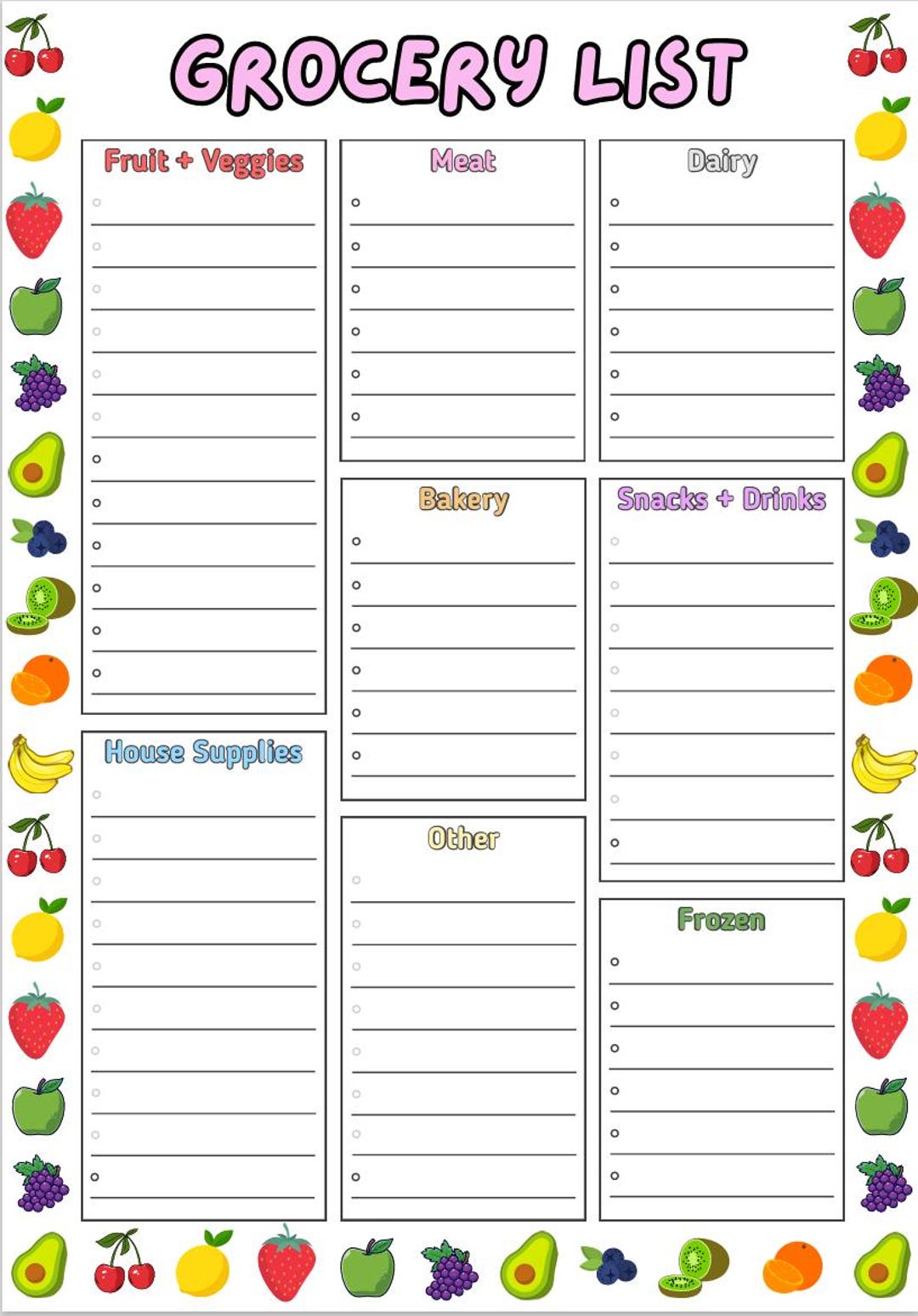 Printable List Template, Food Shopping List, Event and Bill Planning ...