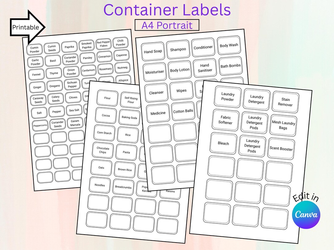 Printable Container Labels, Canva Editable A4, Instant Download, 14 ...