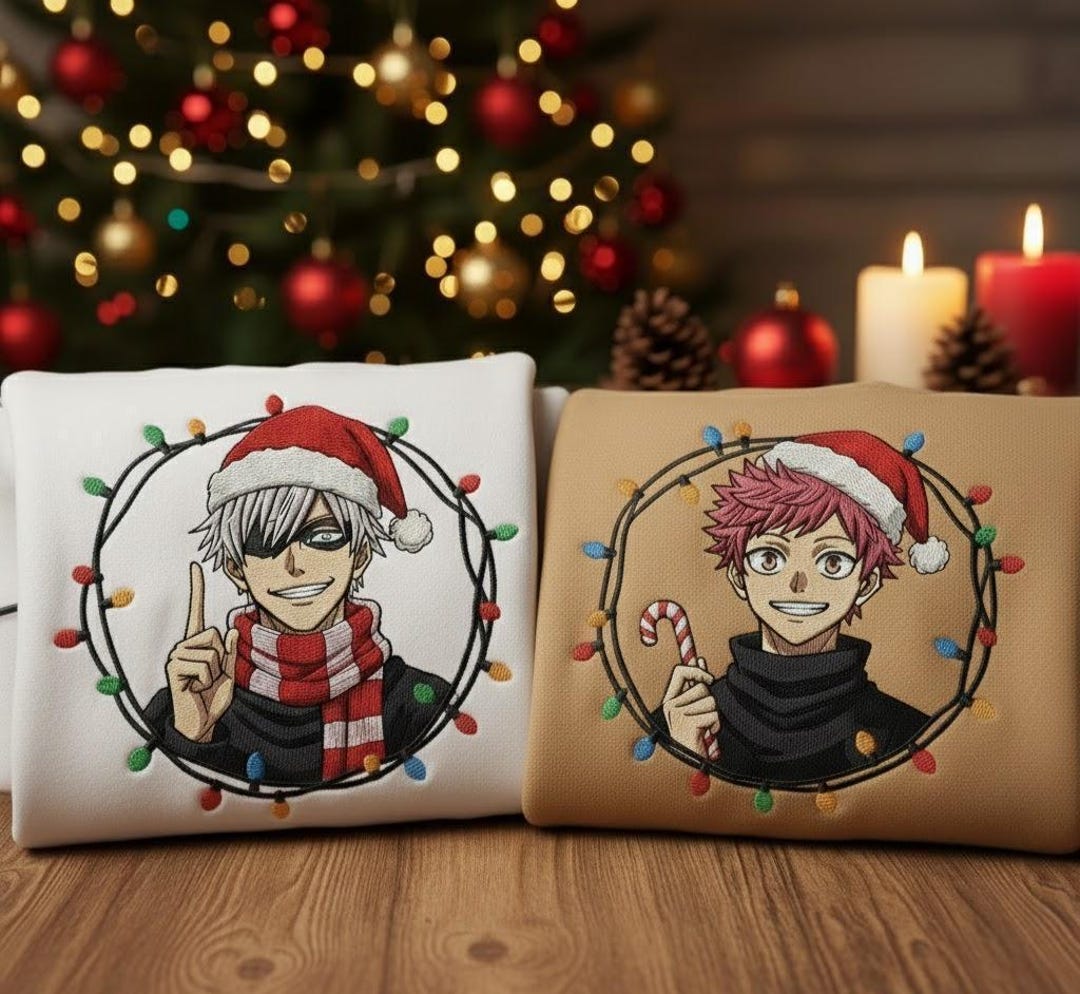 EMBROIDERED Gojo & Yuji Jujutsu Kaisen Christmas Lights Sweatshirt ...