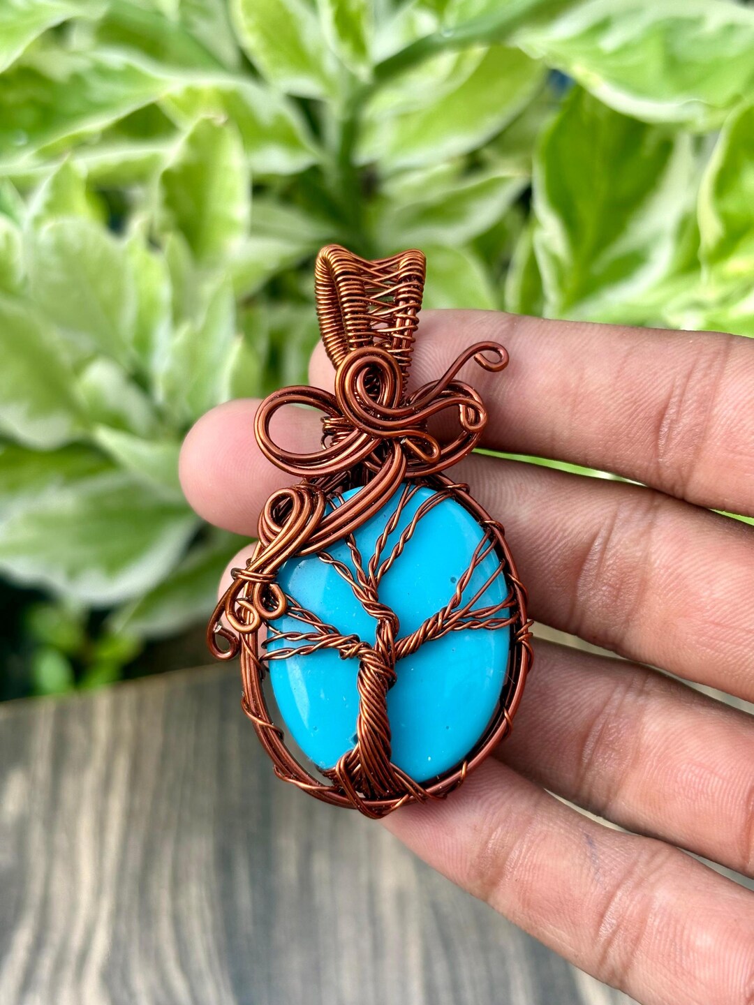 Tree of Life Arizona Turquoise Pendant Copper Wire Wrapped Jewelry ...