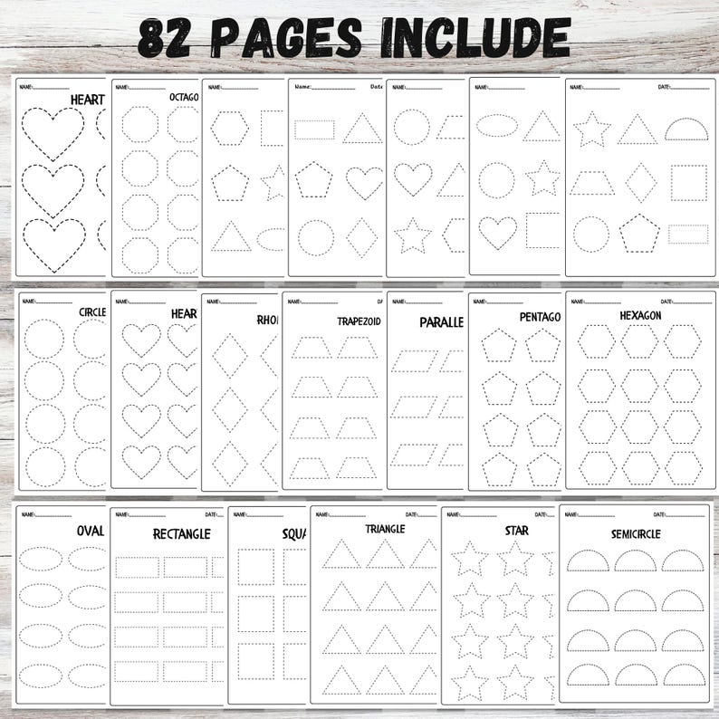 Shape Tracing Worksheet for Kids, Preschool Fine Motor Skills (PDF ...
