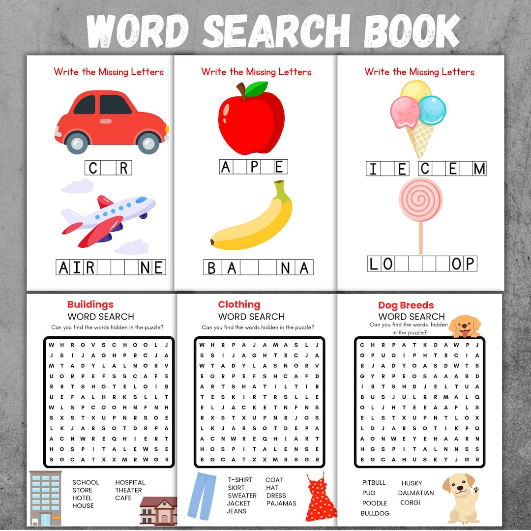 Phonics Word Search Puzzle Book, Missing Letter Activities (digital ...