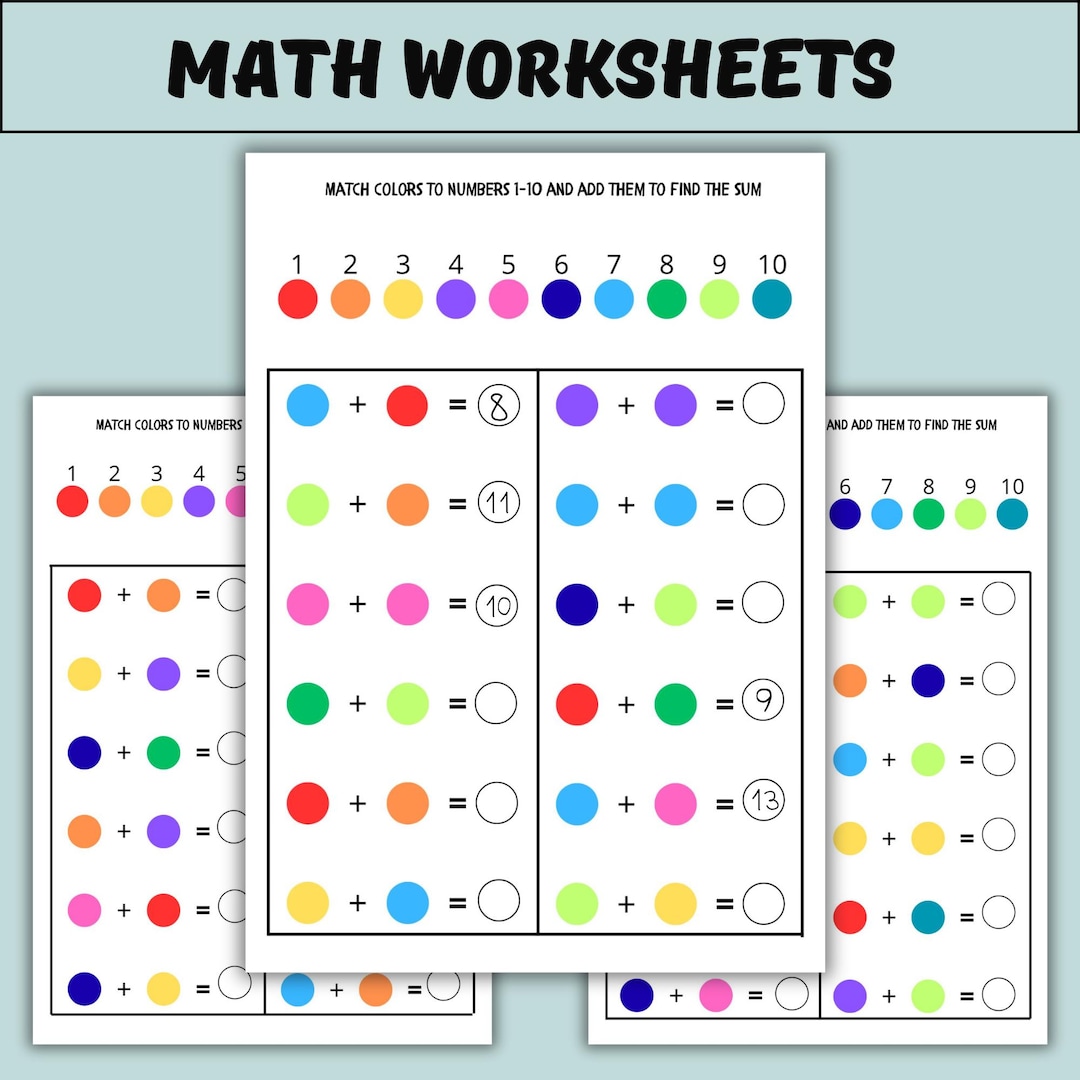 Color by Number Addition Worksheets, Math for Kids (PDF) - Etsy
