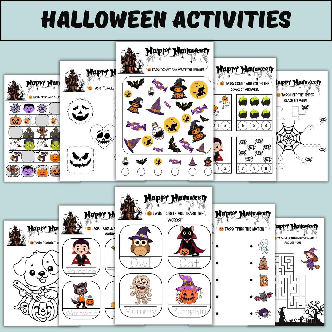 Halloween Activity Pack for Kids, Printable Worksheets With Mazes ...