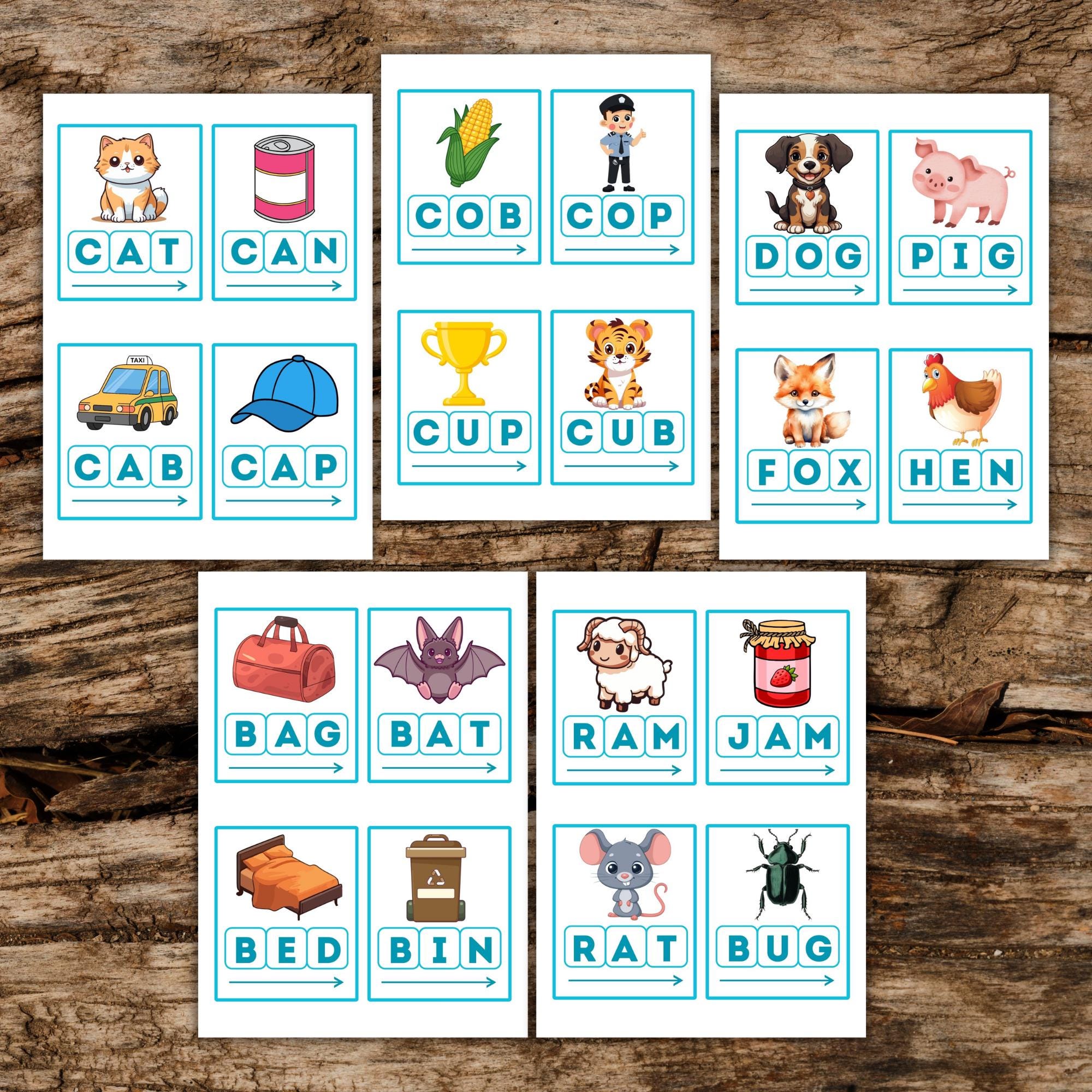 80 CVC Word Cards, CVC Flashcards, Phonics Worksheets, Learn to Read - Etsy