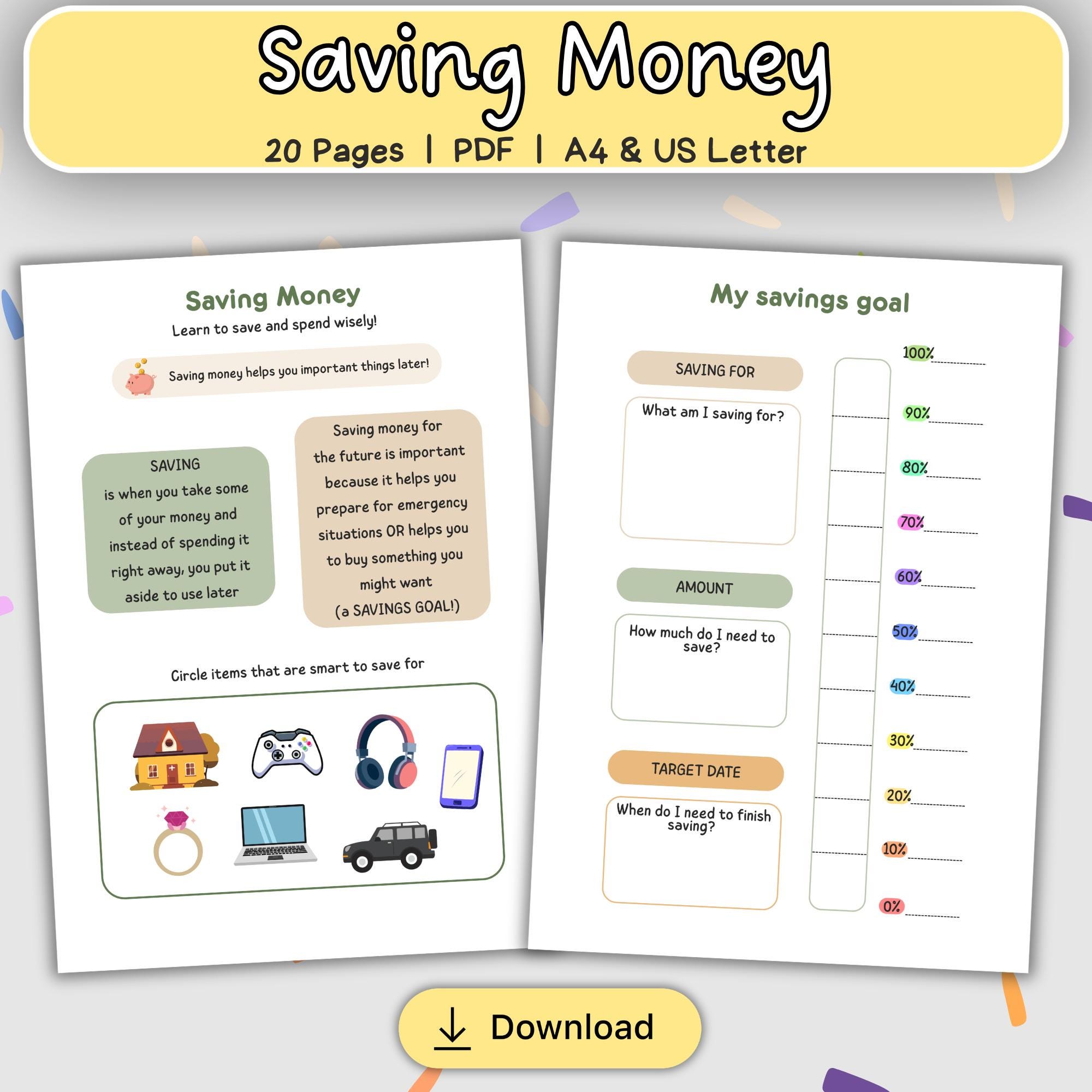Financial Literacy for Kids PDF Printable Worksheets | Money Activity ...