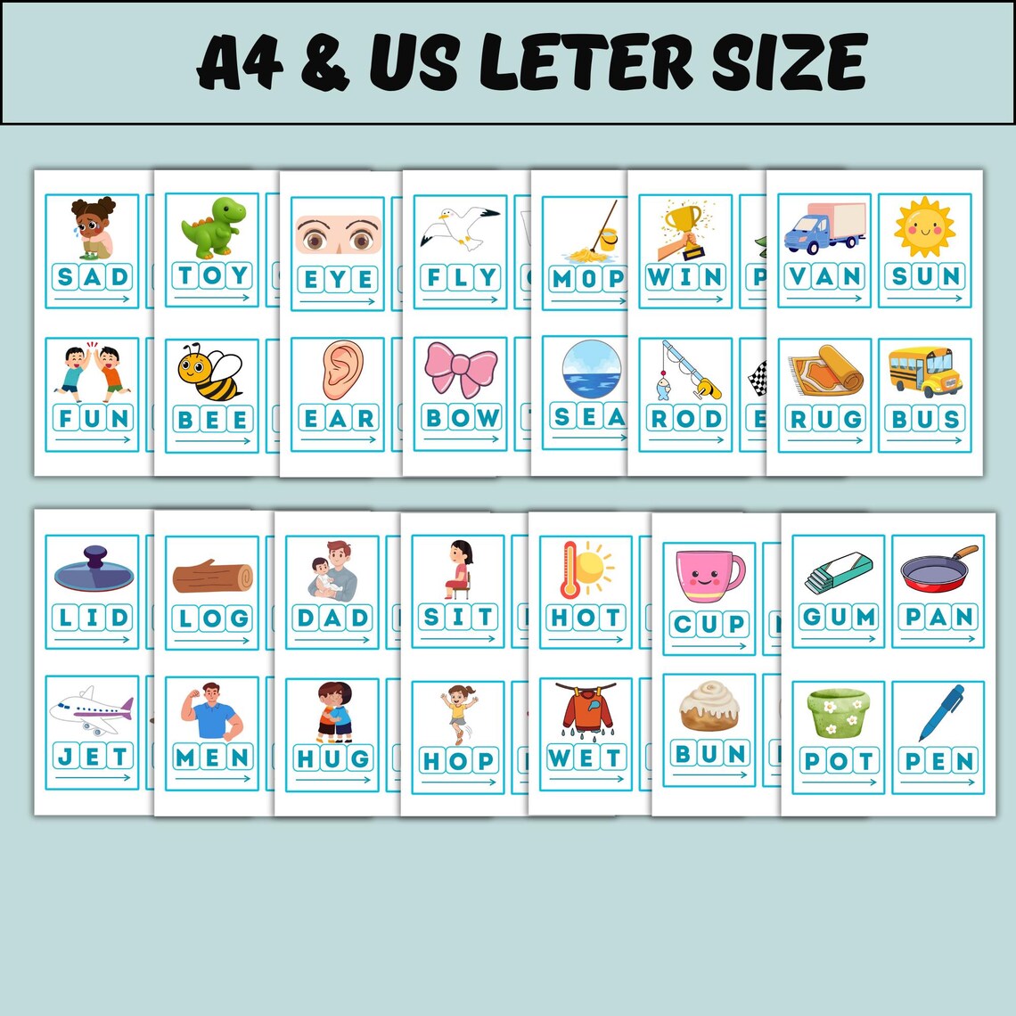 CVC Words, CVC Flashcards, Phonics Worksheets, Learn to Read - Etsy