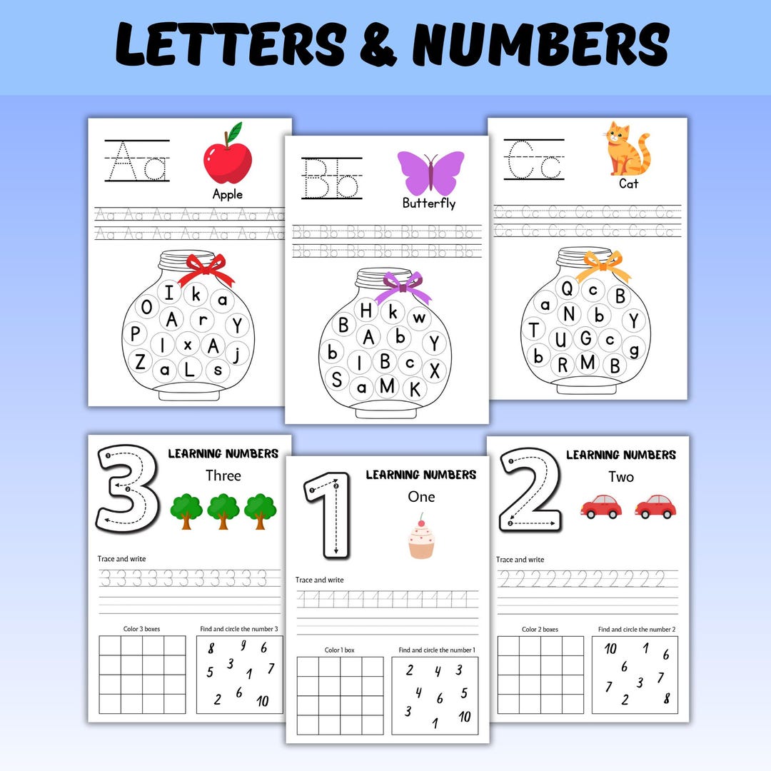 Letters & Numbers Tracing Bundle Worksheets, Printable Pre-k ...