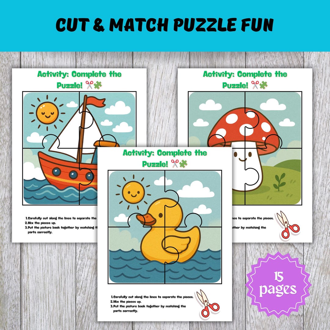 Printable Matching Activity, Fine Motor Skills, Cut and Paste Puzzle ...