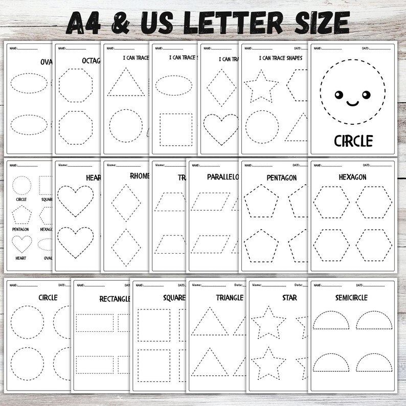Shape Tracing Worksheet for Kids, Preschool Fine Motor Skills (PDF ...