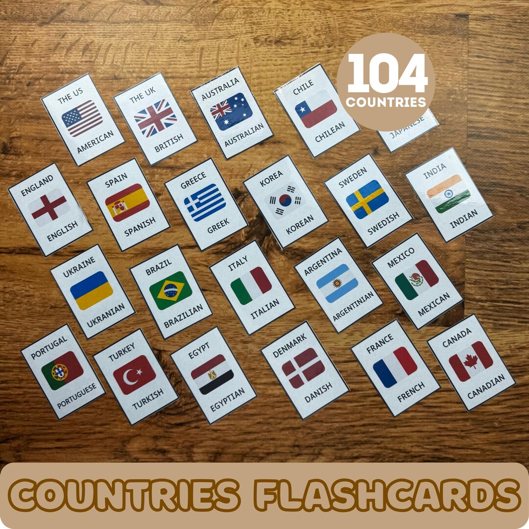 Countries and Nationalities Flashcards | World Flags Printable | 104 ...