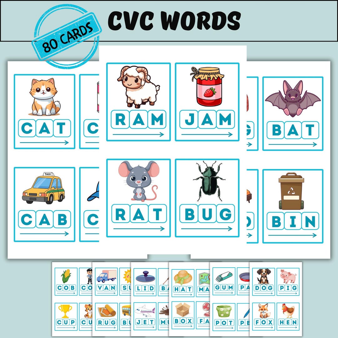 CVC Words, CVC Flashcards, Phonics Worksheets, Learn to Read - Etsy