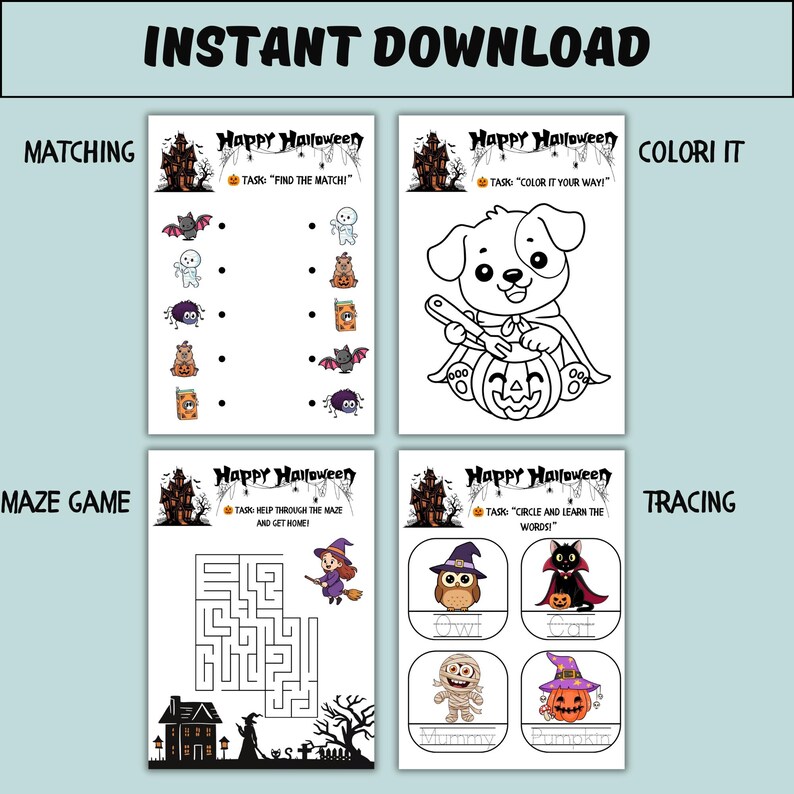 Halloween Activity Pack for Kids, Printable Worksheets With Mazes ...