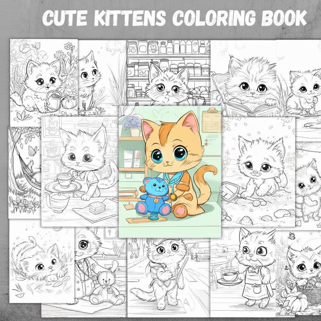 Kitten Coloring Pages for Kids,cute Baby Cat Activity Book, Fun Animal ...