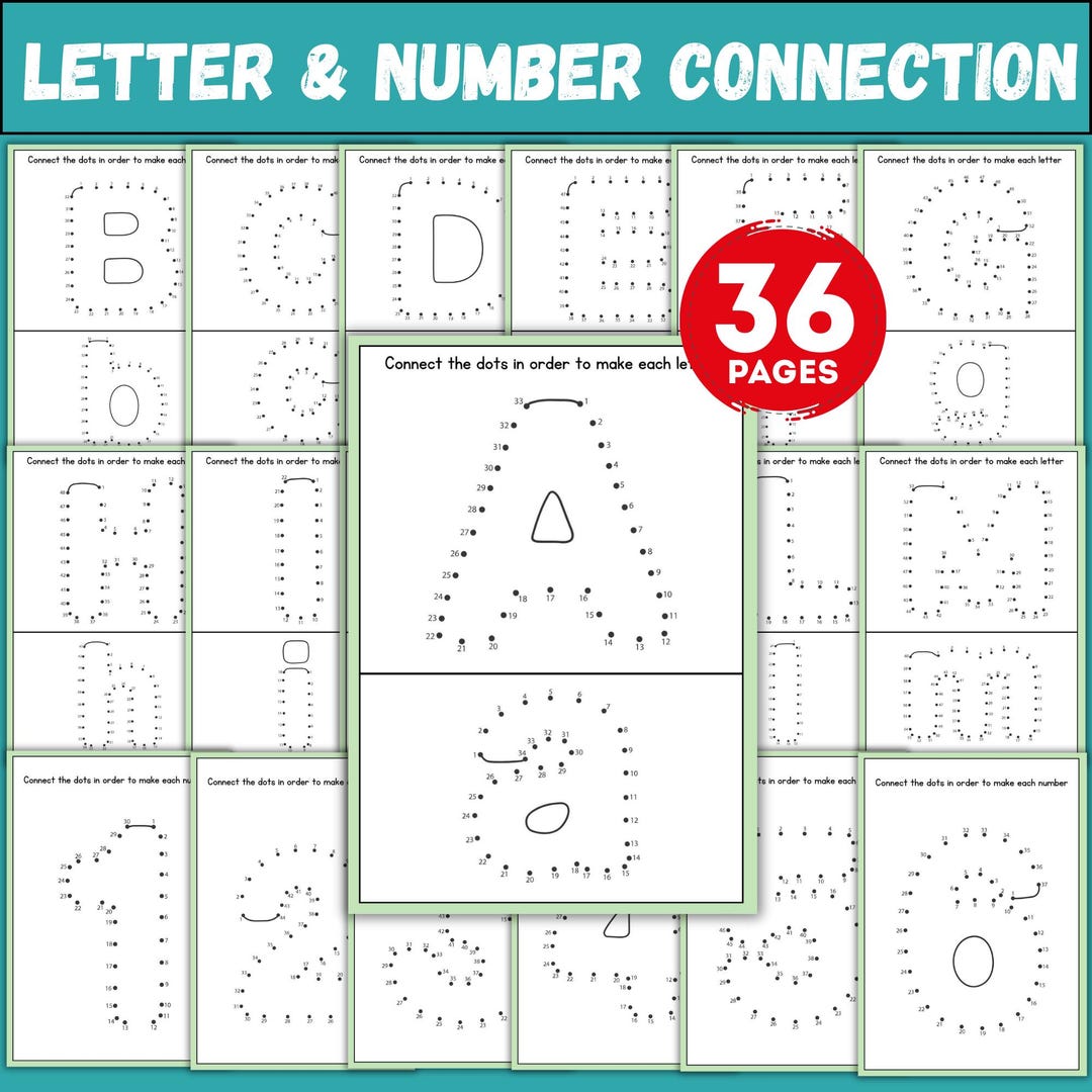 Connect the Dots Alphabet & Number Worksheets, Pre-writing Practice ...