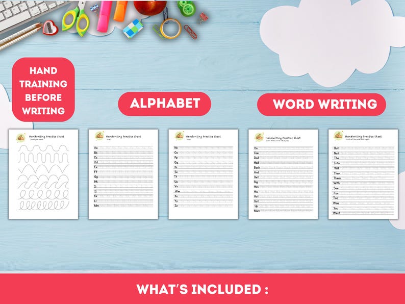Preschool Handwriting Practice Worksheet, Kindergarten Learning Bundle ...