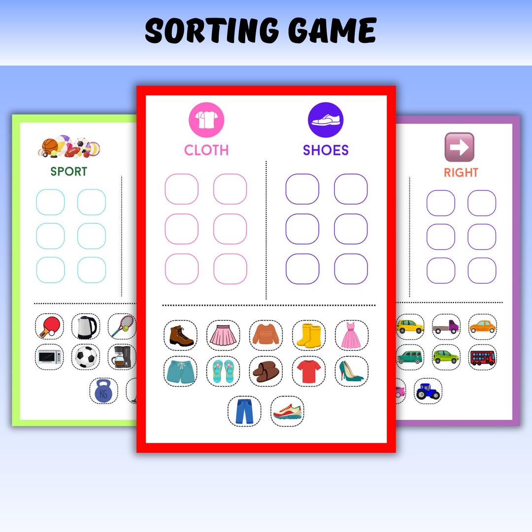 Sorting Worksheets for Kids, Categorization Activity Set, Fine Motor ...
