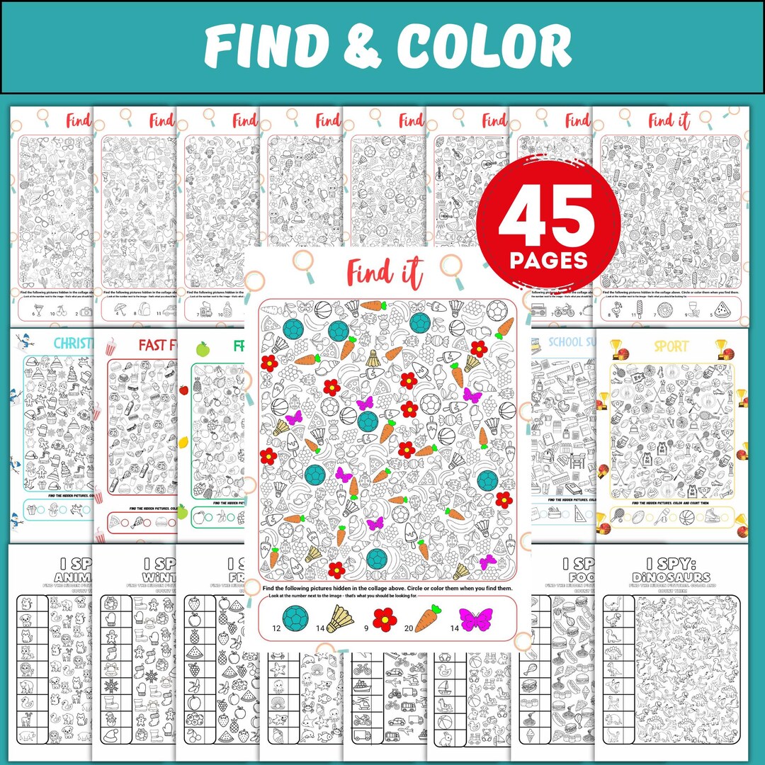 Hidden Object Worksheet, I Spy Printable Activity, Kids Puzzle (PDF ...