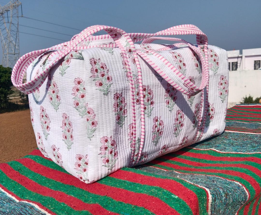 Block Print Duffel Bag: Quilted Cotton Indian Handmade Travel Weekender ...