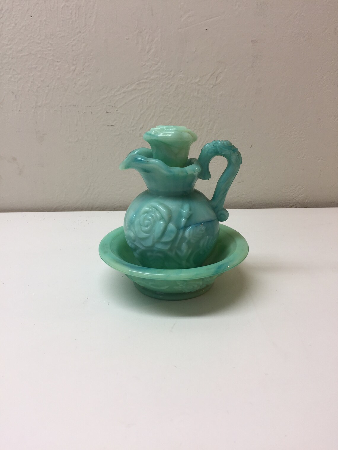 Avon Pitcher, Basin & Stopper, 1970's Aqua Pitcher Set, Collectable ...