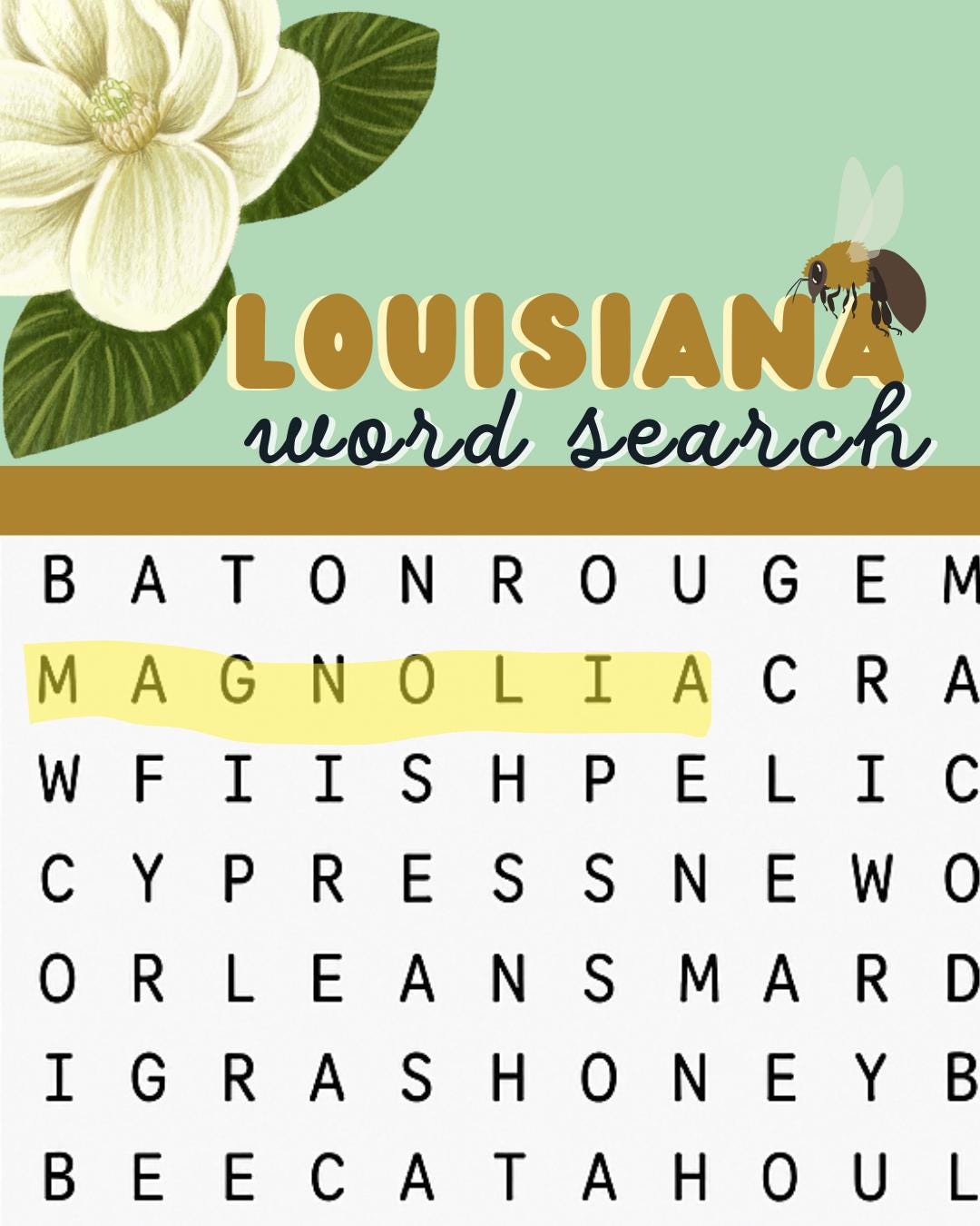Louisiana State Symbols Word Search | Educational PDF Printable | Great ...