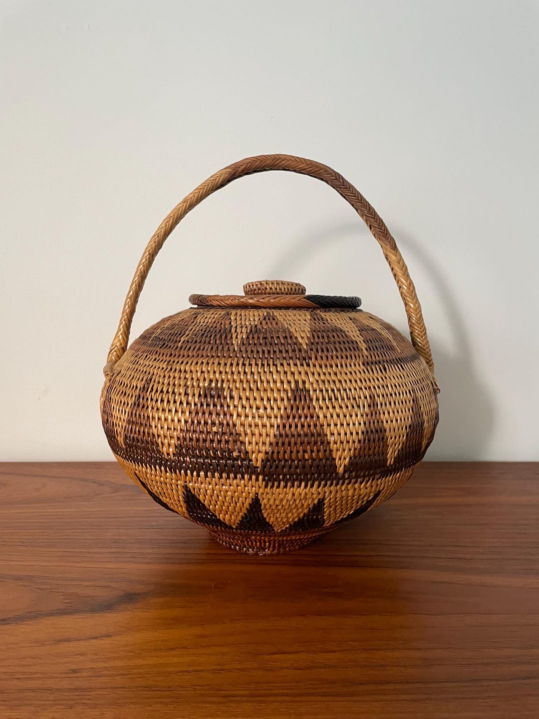 Vintage Handwoven Lidded Buka Basket - Papua New Guinea Tribal Basket ...