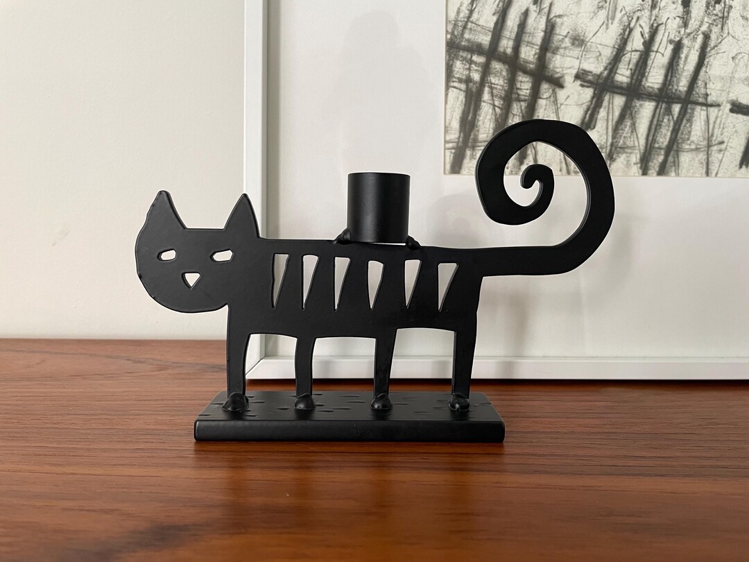 Vintage Bengt Lindberg Cast Iron Black Cat Candle Holder - Made in ...