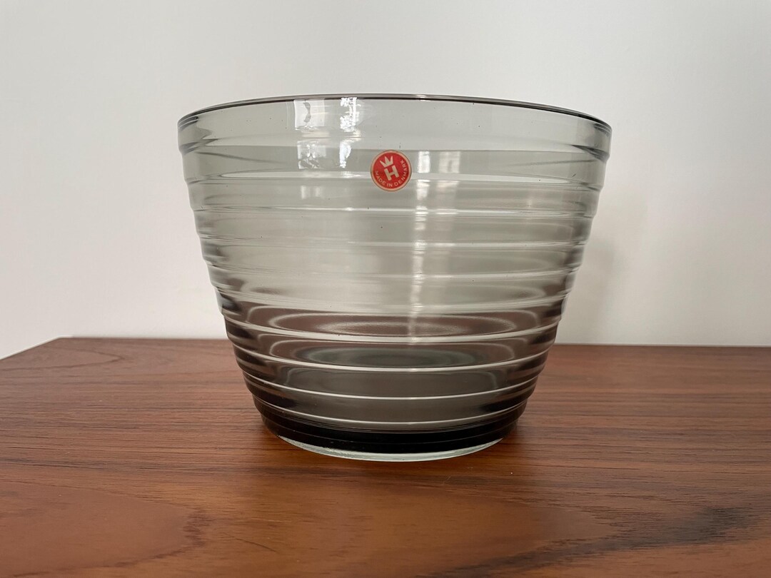 Rare Holmegaard Broksø Pressed Glass Bowl - Smoked Glass With Original ...