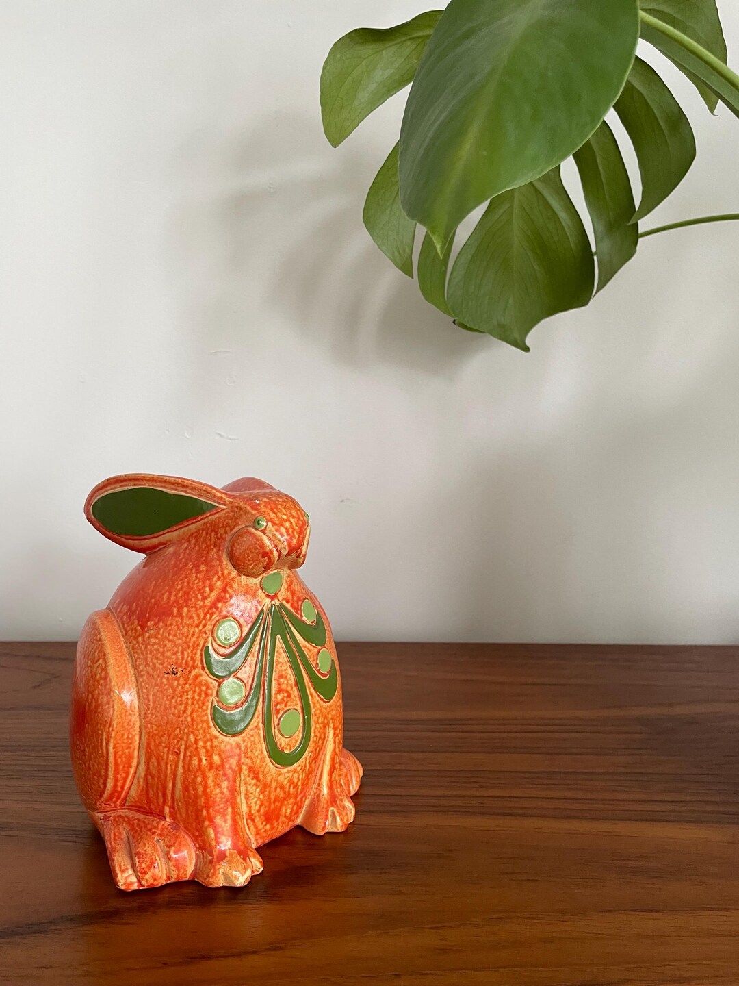 Vintage Fitz & Floyd Rabbit Piggy Bank - Bunny Decor, Orange and Green ...