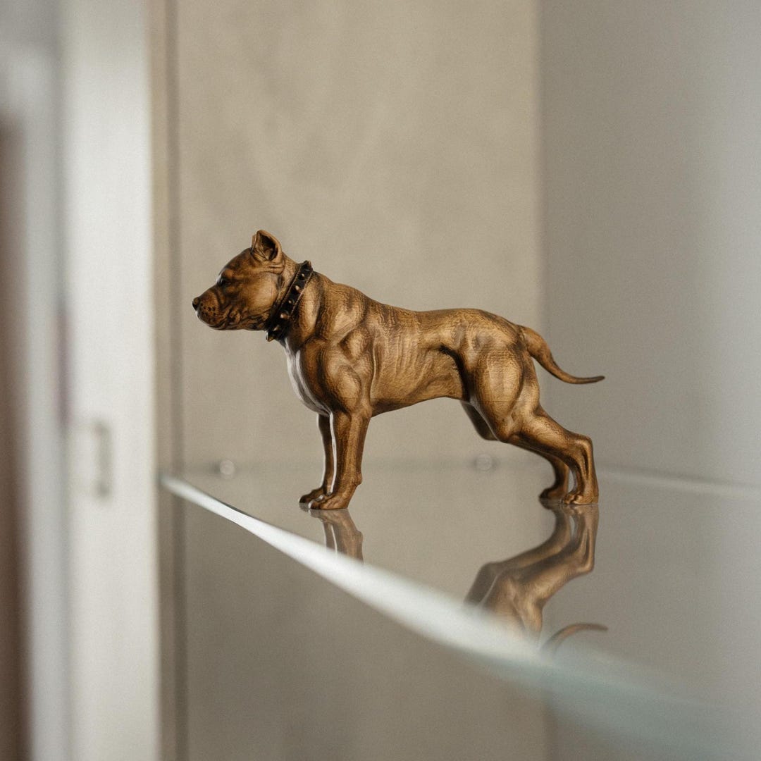 Pitbull Dog Figurine - Hand Carved Animal Decor - Natural Beech Wood ...