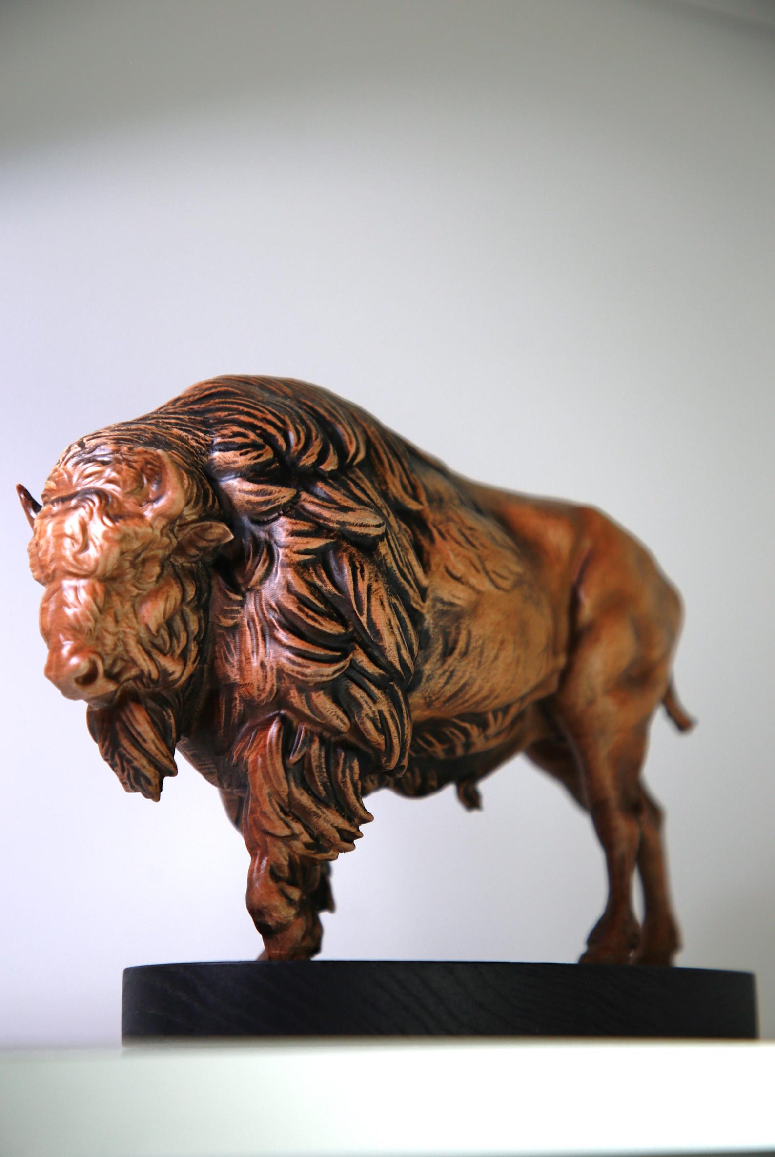 European Bison Wooden Figurine - Hand Carved Wisent Sculpture ...