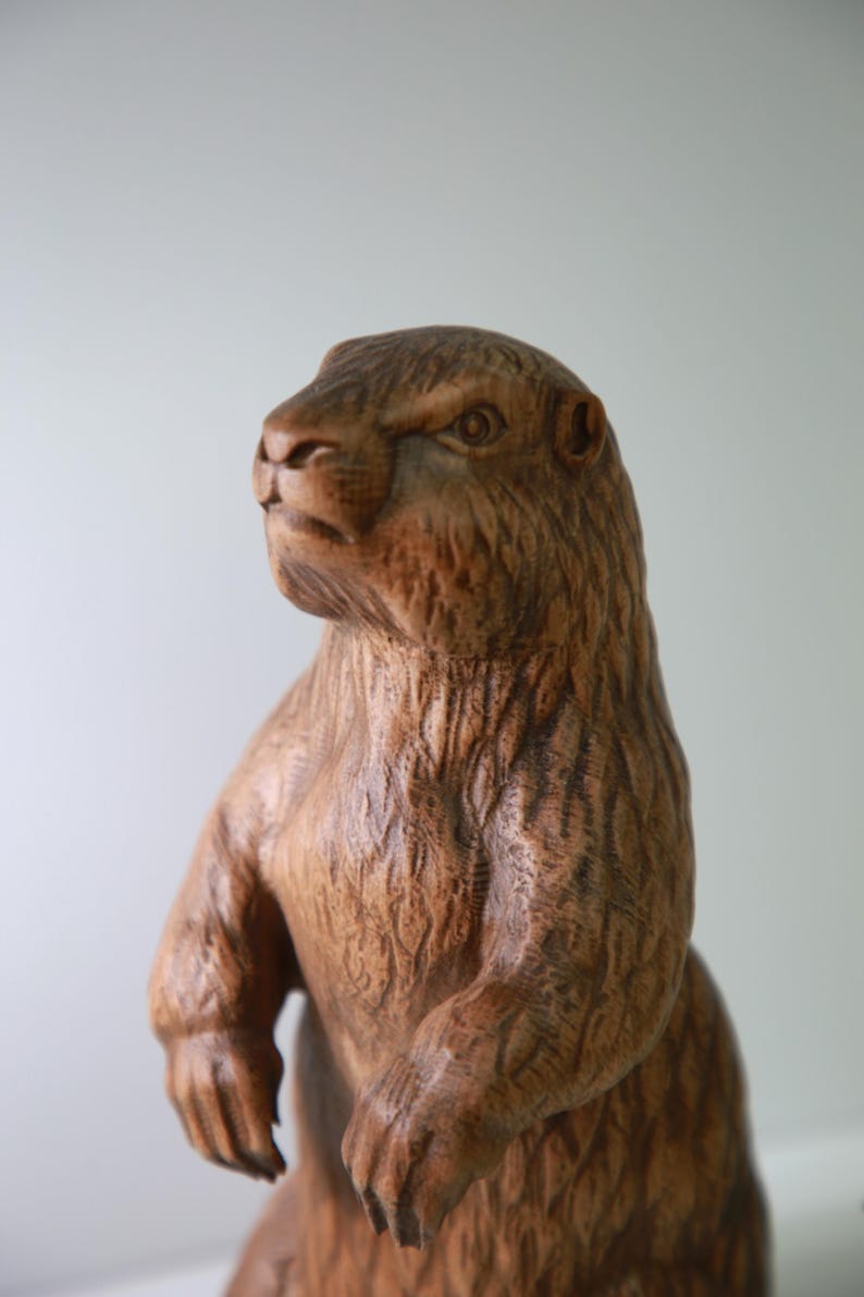 Wooden Marmot Figurine, Hand Carved Animal Sculpture, Wildlife Home ...
