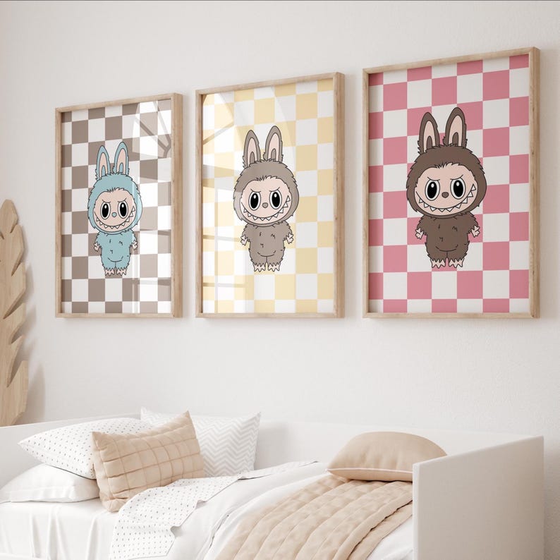 Labubu Plush Macaron Wall Art – Set of 6 Digital Prints | Kawaii Retro ...