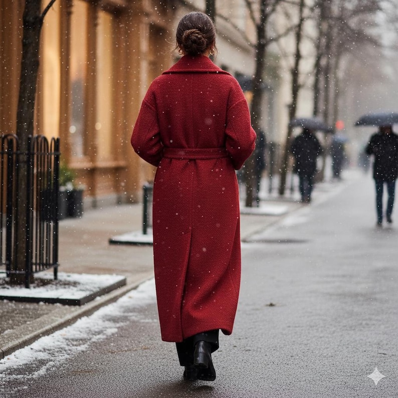 Women's Long Red Wool Belted Coat – Winter Warm Elegant Overcoat ...