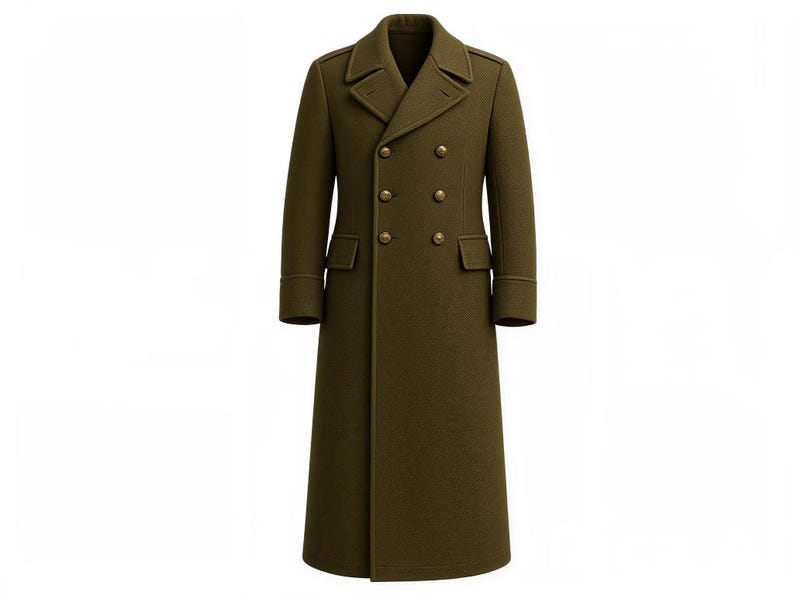 Men’s Military Style Long Wool Overcoat – Double Breasted Trench Coat ...