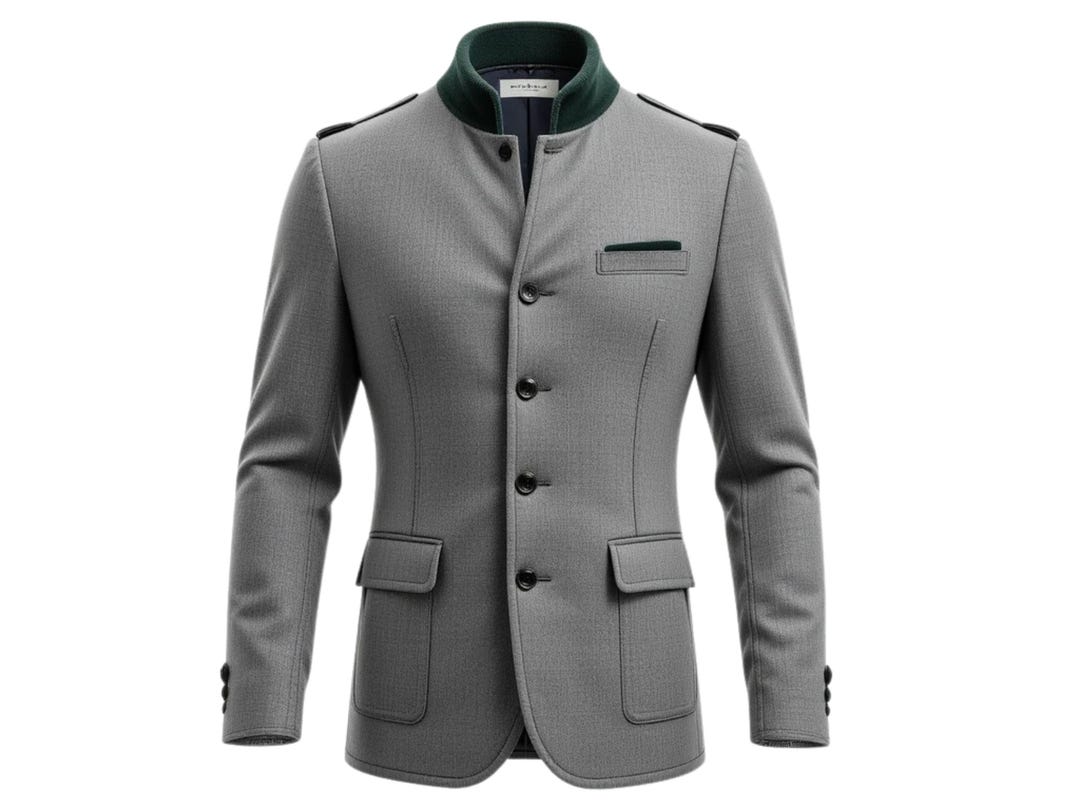 Men’s Bavarian Jacket | Grey Trachten Blazer With Green Collar ...